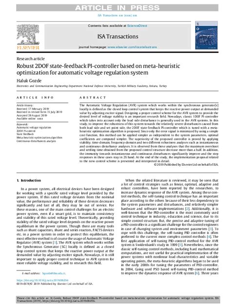 pdf robust 2dof state feedback pi controller based on meta heuristic
