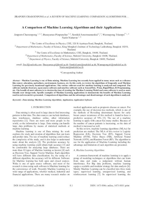 pdf a comparison of machine learning algorithms and their · a comparison of machine