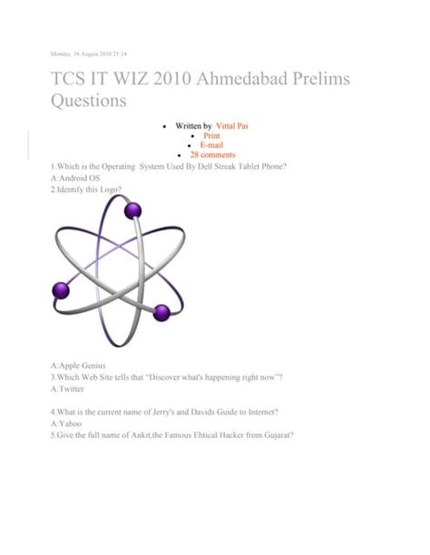 Tcs It Quiz Ahmedabad Prelims Docx