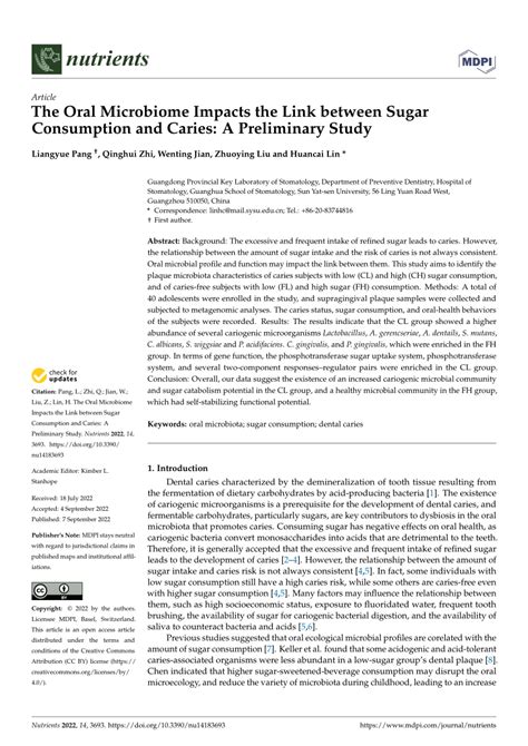 Pdf The Oral Microbiome Impacts The Link Between Sugar Consumption