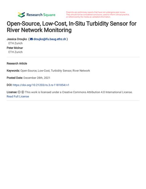 Pdf Open Source Low Cost In Situ Turbidity Sensor For River Network