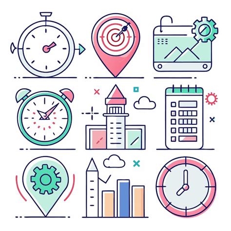 Set Of Colorful Flat Icons Related To Time Management And Business Premium Ai Generated Vector