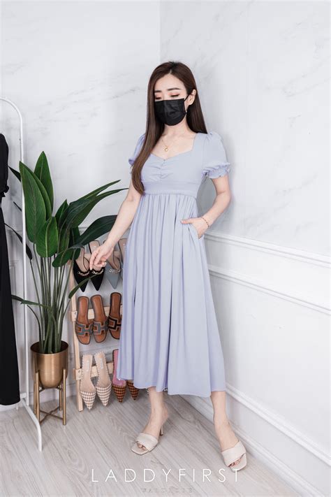 【d3188】【网站福利款 】砖石领泡泡袖西装垂感开叉连身裙子【b R2 C3】 Laddy First Wardrobe