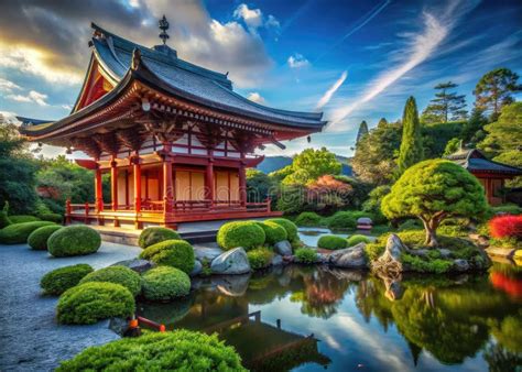 A Serene Aigenerated Fusion Shinto Shrine In A Buddhist Garden A