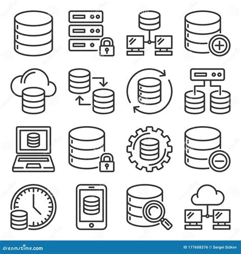 Database Icons Set On White Background Line Style Vector Stock Vector Illustration Of