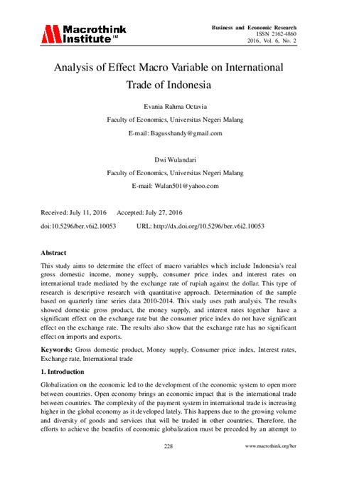 Pdf Analysis Of Effect Macro Variable On International Trade Of Indonesia