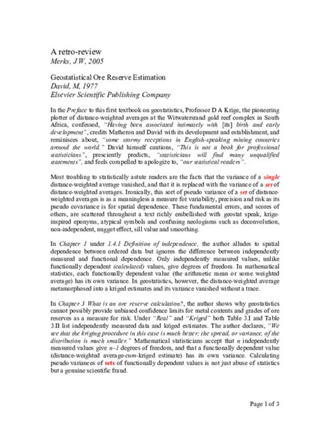 Pdf Geostatistical Ore Reserve Estimation
