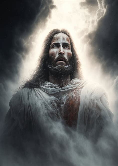 Jesus Christ In Heaven Surrounded By Clouds And Light Ascension Of Christ Ai Generative Stock