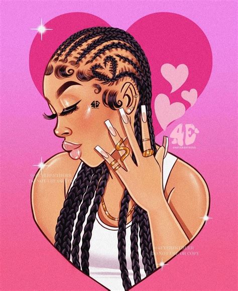 Baddie Art Drawings Black Cartoon With Braids Black Baddie Drawings