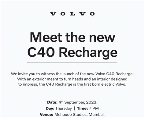 All Electric Volvo C40 Recharge India Launch On September 4 2023