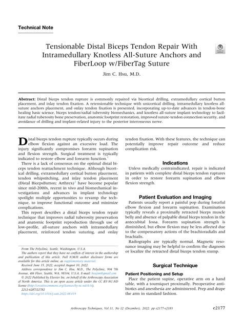 Pdf Tensionable Distal Biceps Tendon Repair With Intramedullary