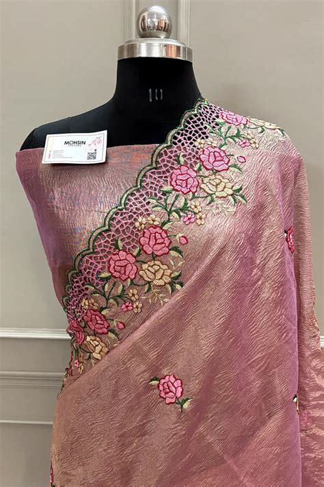 Pink Crush Embroidery Tissue Silk Banarasi Saree Mohsin Textiles