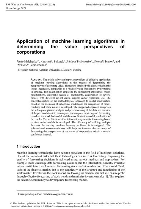 Pdf Application Of Machine Learning Algorithms In Determining The