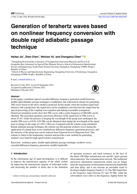 Generation Of Terahertz Waves Based On Nonlinear Frequency Conversion With Double Rapid