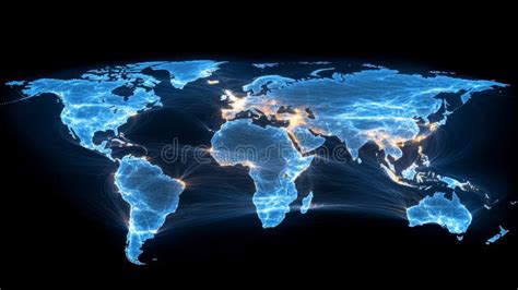 Global Network Map Of The World Digital Connections And Data Flow