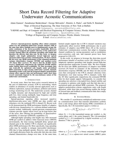 Pdf Short Data Record Filtering For Adaptive Underwater Acoustic Communications