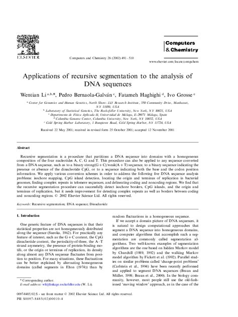 Pdf Applications Of Recursive Segmentation To The Analysis Of Dna