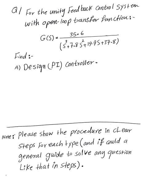 Solved Q For The Unity Feed Back Control System With