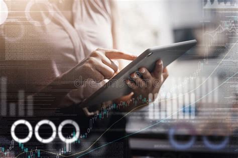 Tablet Overlay And Business Woman With Data Analysis Social Media Results And Graphs Charts