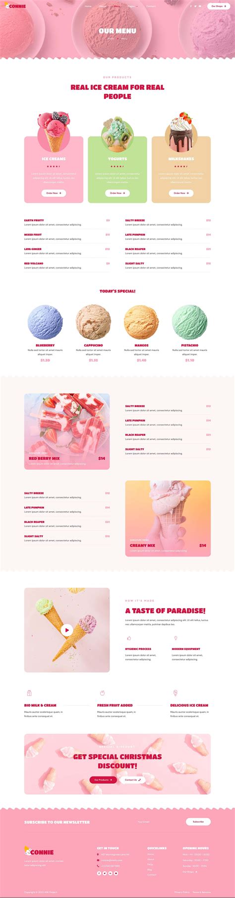 Connie Ice Cream Shop Elementor Template Kit In 2025 Ice Cream Shop Ice Cream Unique