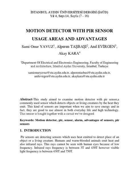 Motion Detector With Pir Sensor Usage Areas And Advantages 324535 319363 Pdf Infrared