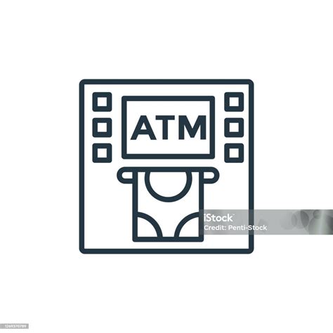 흰색 배경에 격리 된 Atm 기계 벡터 아이콘 개요 웹 사이트 디자인 및 모바일 응용 프로그램 개발을위한 얇은 라인 Atm 기계 아이콘 얇은 선 Atm 기계 윤곽선 아이콘