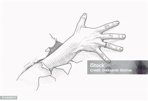 무언가에 닿는 여성의 손 손바닥이 장애물을 뚫고 무언가를 잡으려고합니다 벡터 일러스트 레이 션 손 그리기 스타일 Eps 10 블랙 프라이데이 비밀 욕망 개념을 훔치는 것