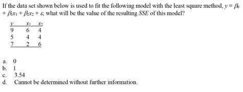 Solved If The Data Set Shown Below Is Used To Fit The Chegg