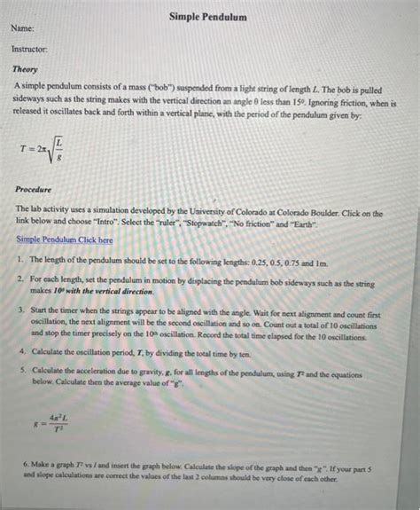 Solved Theory A Simple Pendulum Consists Of A Mass Bob