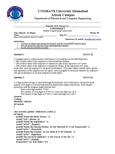 Lab Sessional Sp2021 Pdf Computing Computer Programming