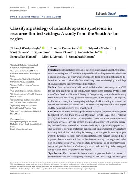 Pdf Classifying Aetiology Of Infantile Spasms Syndrome In Resource