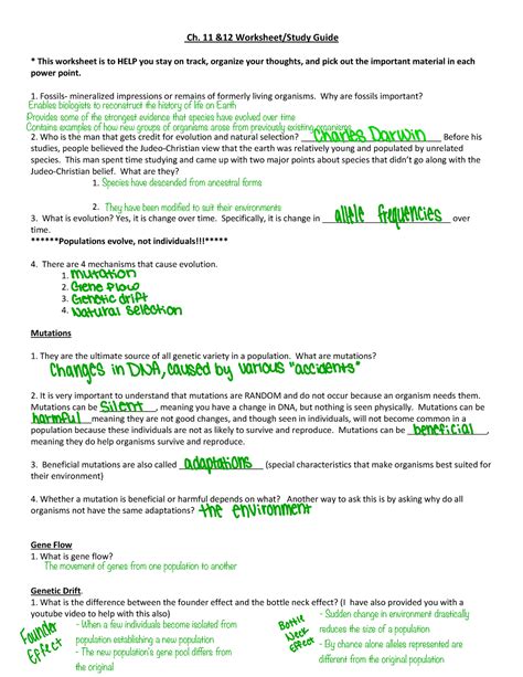 Ch 11 And 12 Evolution Ch 11 And12 Worksheetstudy Guide This