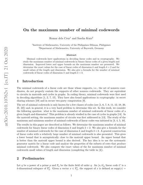 Pdf On The Maximum Number Of Minimal Codewords