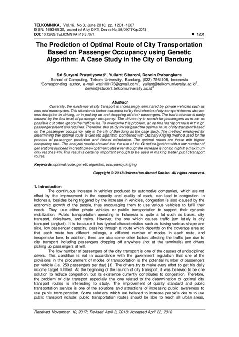 Pdf The Prediction Of Optimal Route Of City Transportation Based On Passenger Occupancy Using