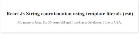 React Js String Concatenation Using Template Literals Es6