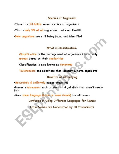Classification Of Life Esl Worksheet By Tasctablet1