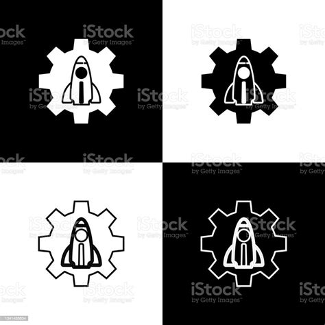 흑백 배경에서 격리된 비즈니스 시작 프로젝트 개념 아이콘을 설정합니다 새로운 비즈니스 기업가 정신 혁신 및 기술의 상징 벡터 Launch Party에 대한 스톡 벡터 아트