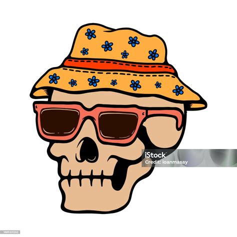 선글라스와 밀짚모자를 쓴 해골 그림 여름 테마입니다 벡터 일러스트 레이 션 개척시대의 서부에 대한 스톡 벡터 아트 및 기타 이미지 개척시대의 서부 검은색 고풍스런
