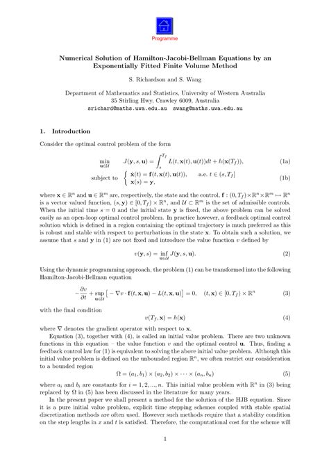 Pdf Numerical Solution Of Hamilton Jacobi Bellman Equations By An