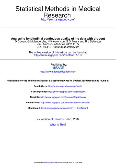 Pdf Analysing Longitudinal Continuous Quality Of Life Data With Dropout