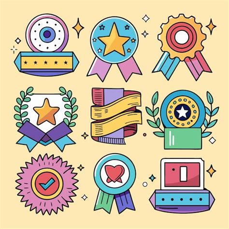 A Collection Of Colorful Badges With Different Shapes Symbols And Ribbons Premium Ai Generated