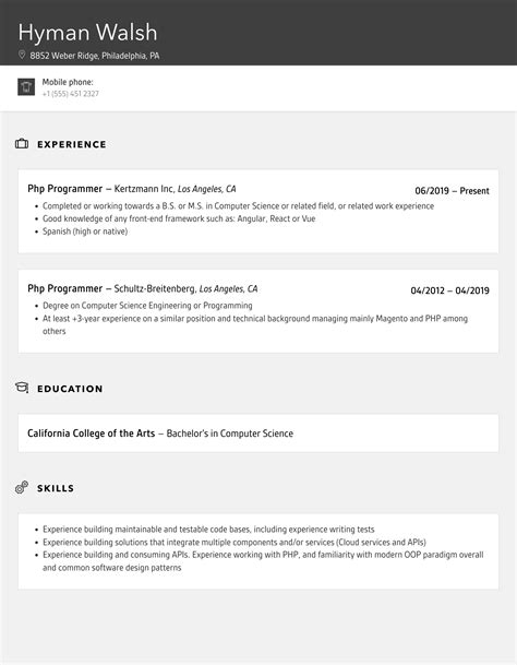 Php Programmer Resume Samples Velvet Jobs