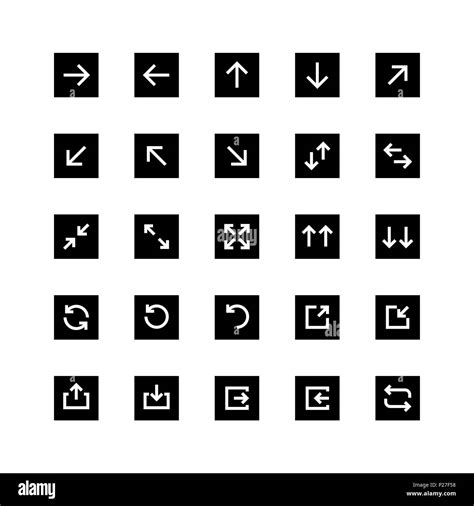 Set Of Simple White Arrows In Black Squares For Mobile User Interface And Web Design Isolated On