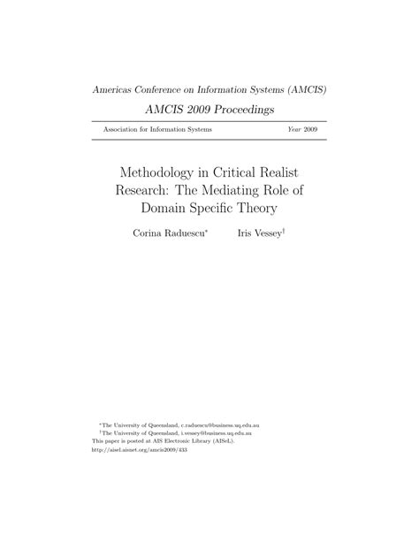 Pdf Methodology In Critical Realist Research The Mediating Role Of