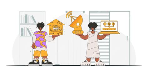 Premium Vector Man And Woman Collaborate In The Iot Realm Illustrated With A Modern Art