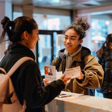 A Person Showing Their Id For Verification At The Admissions Desk Premium Ai Generated Image