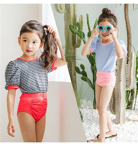 윤지몰 L체크투피스 수영복 자외선차단50 바닷가 피크닉 여름휴가 워터파크 패션수영복 여자아이수영복 티몬