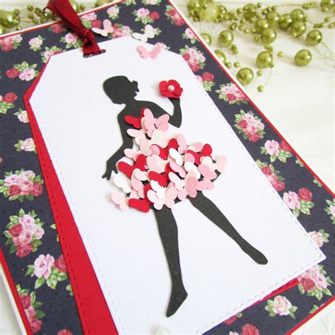 Ръчно изработена картичка за рожден ден имен ден млада дама с рокля от пеперуди Handmasters Bg