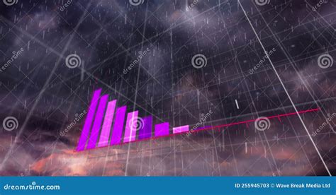 image of statistical data processing over thunderstorm and rain falling