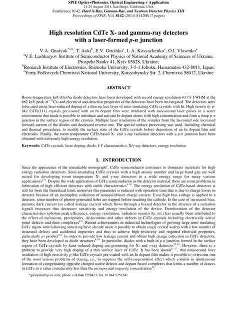 Pdf High Resolution Cdte X And Gamma Ray Detectors With A Laser